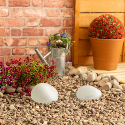 ValueLights Set of 2 - Solar Powered Outdoor Garden Pebble Lights Glass ...