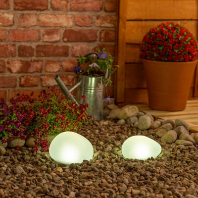 ValueLights Set of 2 - Solar Powered Outdoor Garden Pebble Lights Glass ...