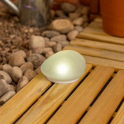ValueLights Set of 2 - Solar Powered Outdoor Garden Pebble Lights Glass ...