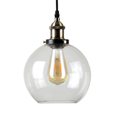 ValueLights Sheridan Black & Gold Ceiling Pendant & Clear Glass Globe Light Fitting - Includes ...