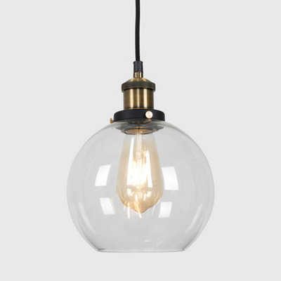 ValueLights Sheridan Black & Gold Ceiling Pendant & Clear Glass Globe Light Fitting - Includes ...