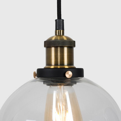 ValueLights Sheridan Black & Gold Ceiling Pendant & Clear Glass Globe Light Fitting - Includes ...