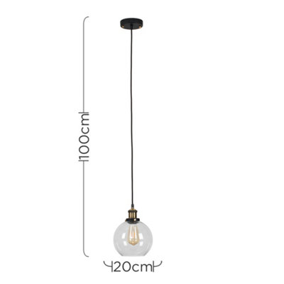 ValueLights Sheridan Black & Gold Ceiling Pendant & Clear Glass Globe Light Fitting - Includes ...