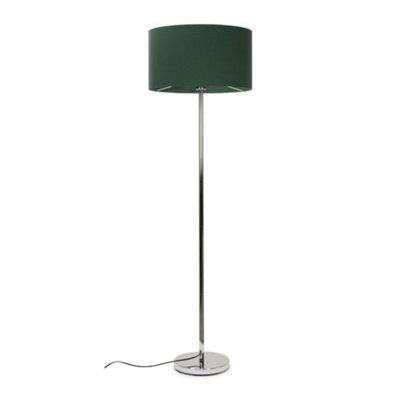 ValueLights Silver Floor Lamp with Large Forest Green Shade | DIY at B&Q