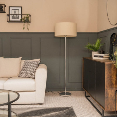 ValueLights Silver Floor Lamp with Large Natural Shade | DIY at B&Q