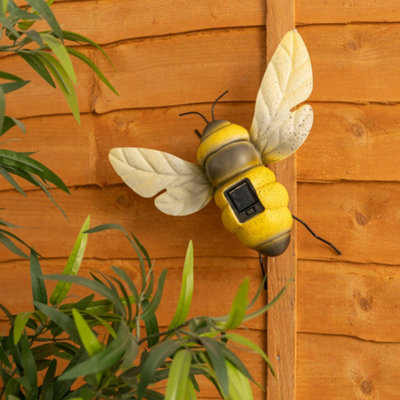 ValueLights Solar Powered Bumble Bee Garden Ornament Outdoor Fence Wall ...