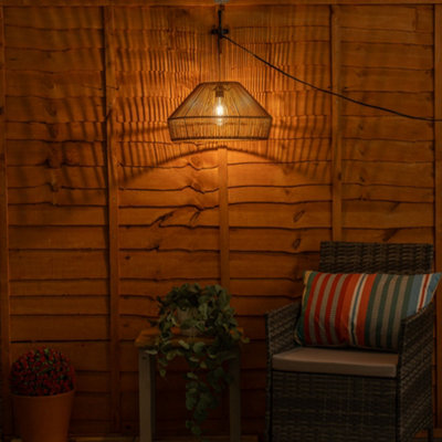 ValueLights Solar Powered Outdoor Garden Natural Rattan Pendant Hanging ...