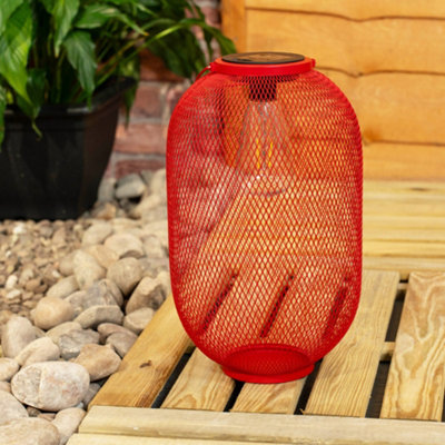 ValueLights Solar Powered Outdoor Red Metal Mesh Basket Garden Lantern ...