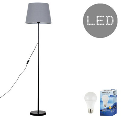ValueLights Standard Floor Lamp In Black Metal Finish With Large Grey ...