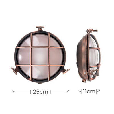 ValueLights Stern IP64 Rated Round Metal Copper Nautical Design Frosted ...