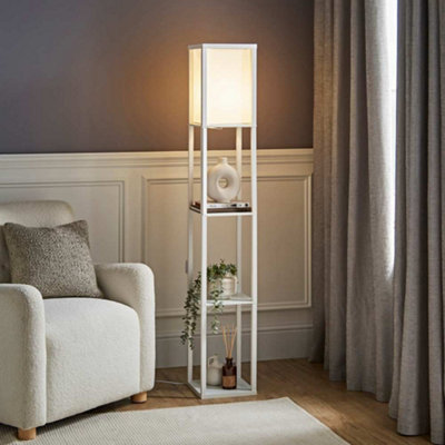 ValueLights Struttura White Wood Floor Lamp with Storage Shelves - LED ...