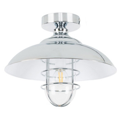 ValueLights Style Silver Chrome & Metal Cage Semi Flush Ceiling Light ...