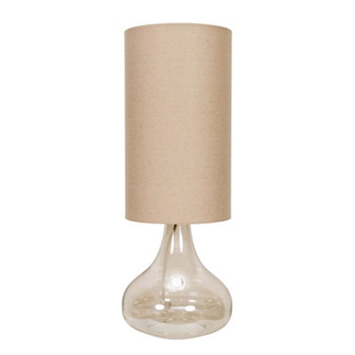 ValueLights Sylvie Natural Linen Tall Lamp Shade Amber Glass Squat ...