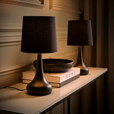 ValueLights Teardrop Pair of Black Touch Table Lamps with Black Shade