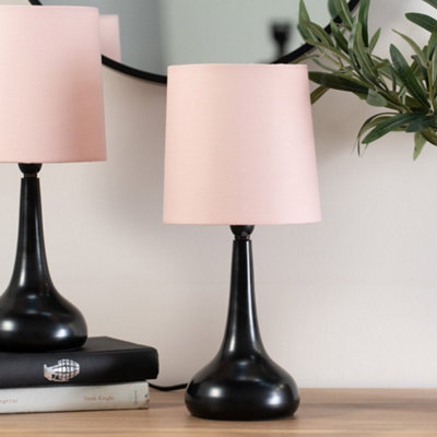 ValueLights Teardrop Pair of Black Touch Table Lamps with Pink Shade