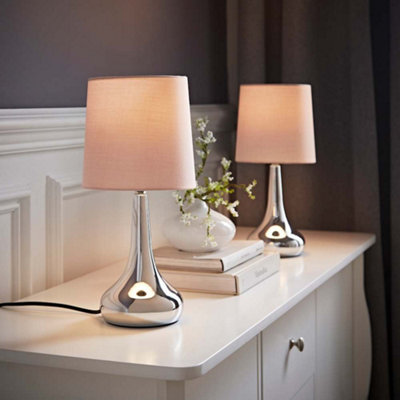 ValueLights Teardrop Pair of Chrome Touch Table Lamps with Pink Shade