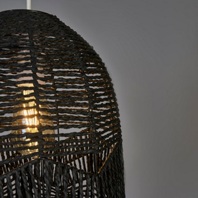 ValueLights Tethra Rustic Black Woven Rope Bird Cage Ceiling Pendant ...