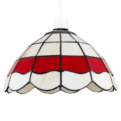 ValueLights Tiffany Pair of Red and White Stained Glass Ceiling Lamp Shades