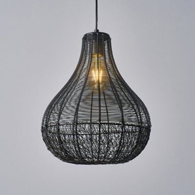 ValueLights Torin Black Woven Wicker Rattan Teardrop Basket Ceiling ...