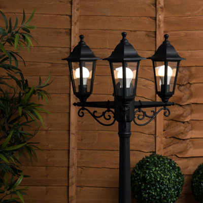 ValueLights Traditional 1.95m Black 3 Way IP44 Outdoor Garden Lamp Post ...