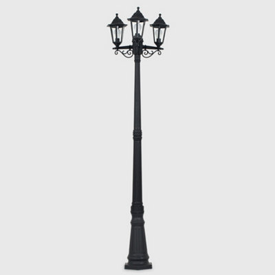 ValueLights Traditional 1.95m Black 3 Way IP44 Outdoor Garden Lamp Post ...