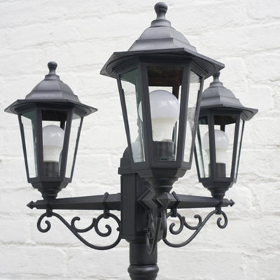 ValueLights Traditional 1.95m Black 3 Way IP44 Outdoor Garden Lamp Post ...