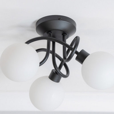 ValueLights Velika Black 3 Way Flush Ceiling Light with White Frosted ...