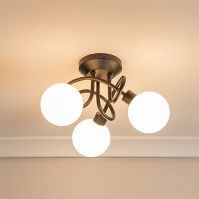 ValueLights Velika Black 3 Way Flush Ceiling Light with White Frosted ...