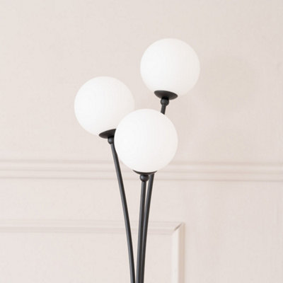 ValueLights Velika Black 3 Way Triple Floor Lamp with White Frosted ...