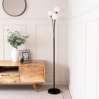 ValueLights Velika Black 3 Way Triple Floor Lamp with White Frosted ...