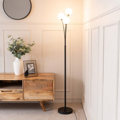 ValueLights Velika Black 3 Way Triple Floor Lamp with White Frosted ...