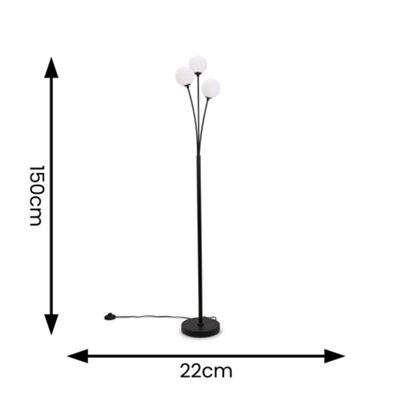 ValueLights Velika Black 3 Way Triple Floor Lamp with White Frosted ...