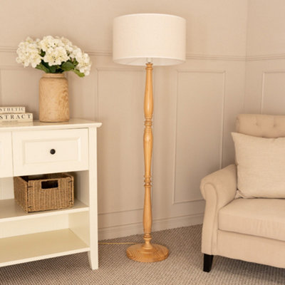 ValueLights Victoria Light Wood Candlestick Floor Lamp with Linen White ...