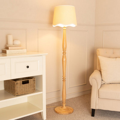 ValueLights Victoria Light Wood Floor Lamp with Linen Scallop White ...