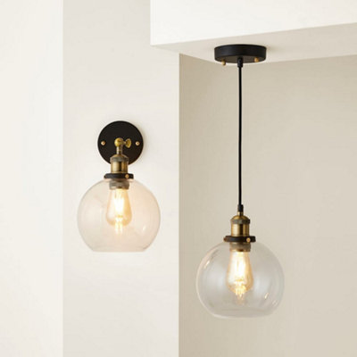 ValueLights Vintage Black And Gold Ceiling Pendant And Clear Glass ...