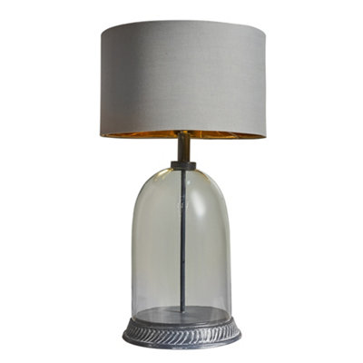 ValueLights Vintage Distressed Grey And Clear Glass Dome Table Lamp ...