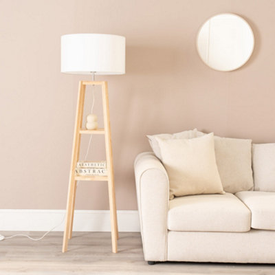 ValueLights Wakefield Two Storage Shelf Wooden Floor Lamp with Black ...