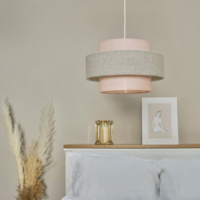 ValueLights Weaver Pair of Pink/Grey Herringbone Ceiling Lamp Shades ...