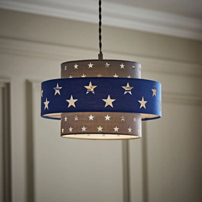 ValueLights Weaver Star Blue/ Grey Tiered Ceiling Lamp Shade and Bulb