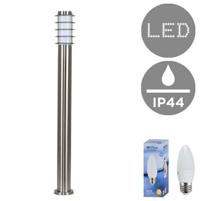 ValueLights Wharf Modern Outdoor Stainless Steel 1 Metre Tall Bollard ...