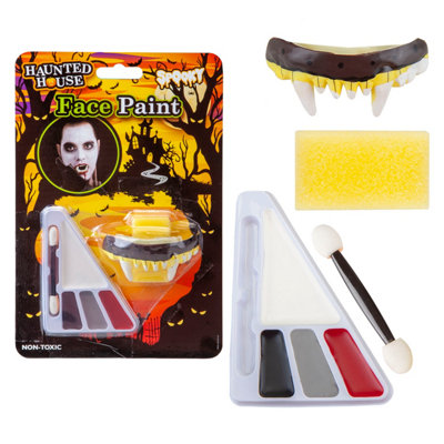 Vampire Make Up Kit Teeth, Sponge, Brush, Palette Set 21. 6cm MultiColour