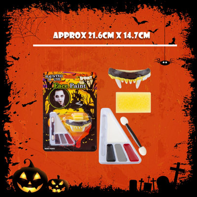 Vampire Make Up Kit Teeth, Sponge, Brush, Palette Set 21. 6cm MultiColour