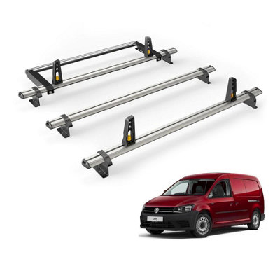 Van Guard VW Caddy (2010-2015) Roof Rack 3 Aluminium Roof Bars, Rear Ladder Roller with ...