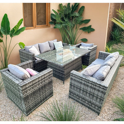 Vancouver 8 Seater Rattan Garden Furniture Corner Sofa Fire Pit Set