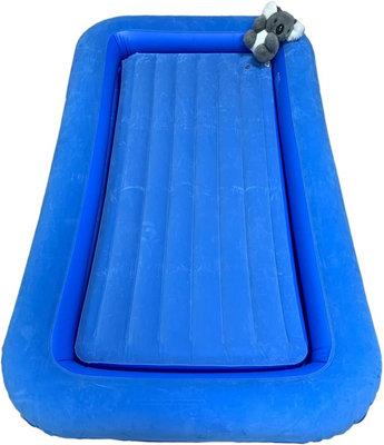 Vanilla Leisure Children's Inflatable Portable Air Bed Blue Flocked ...