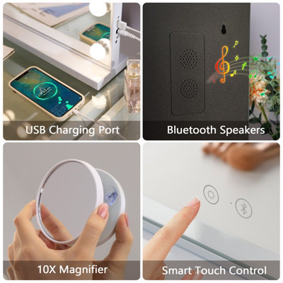 VANITII GLOBAL Hollywood Bluetooth Vanity Makeup Mirror with Lights 15 ...