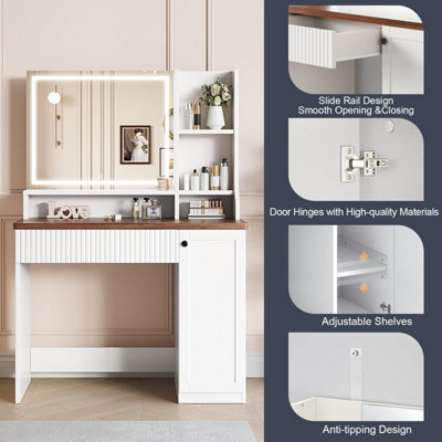 Vanity Desk with LED Lighted Mirror, Makeup Table with Drawers ...