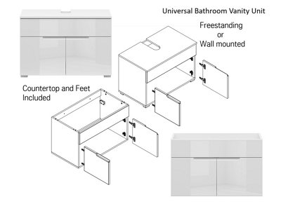 Vanity Sink Unit 800mm Countertop Wall Floor Mounted Bathroom Cabinet ...