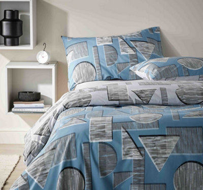 Vantona - Strings Geometric Blue Bedding Set - Single | DIY at B&Q