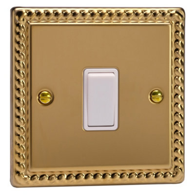 Varilight 1-Gang 10A 1- or 2-Way Rocker Switch Georgian Brass